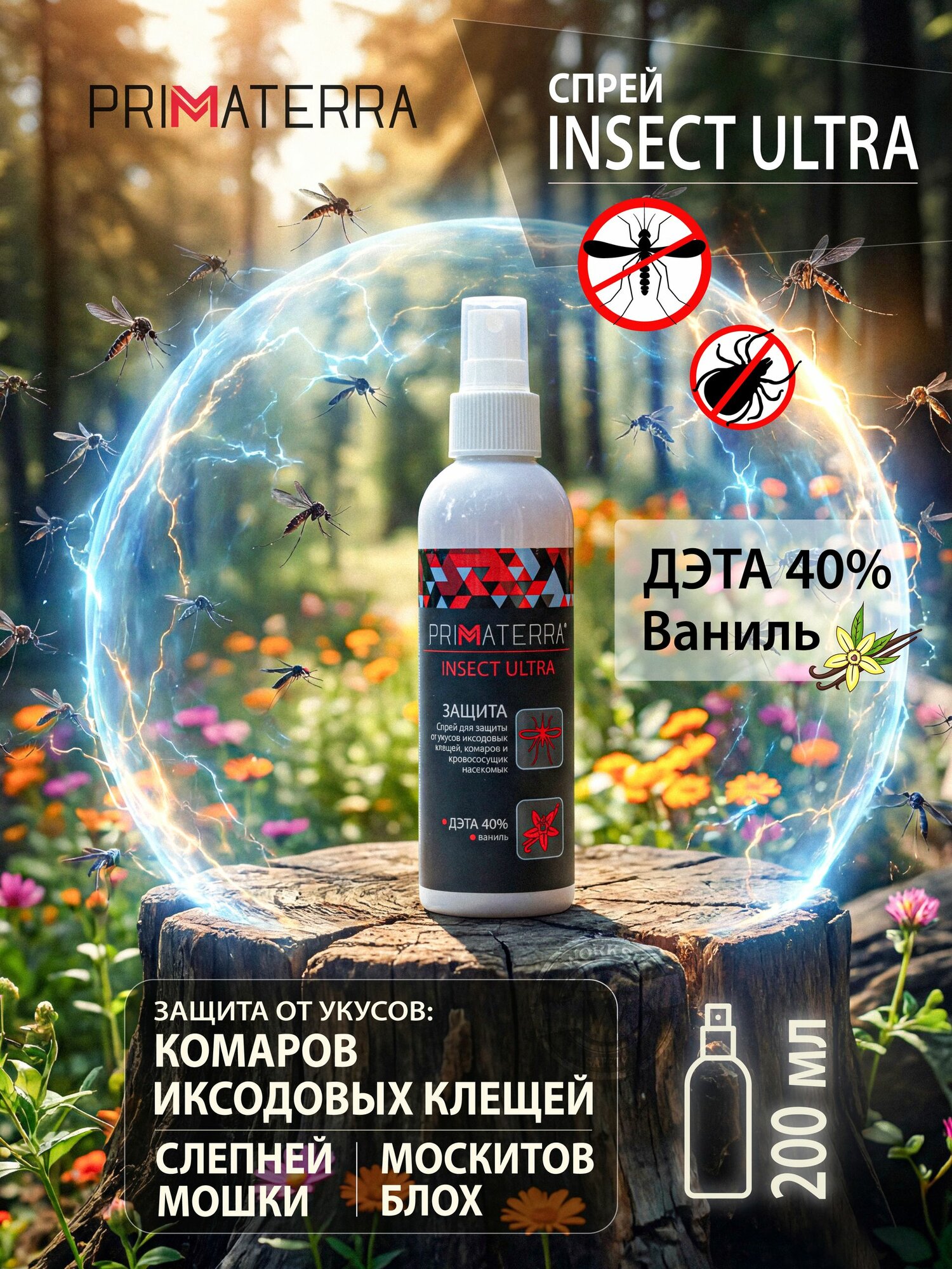 Средство ( спрей ) PRIMATERRA INSECT ULTRA для защиты от укусов кровососущих н, модель для спиралей, металлическая,