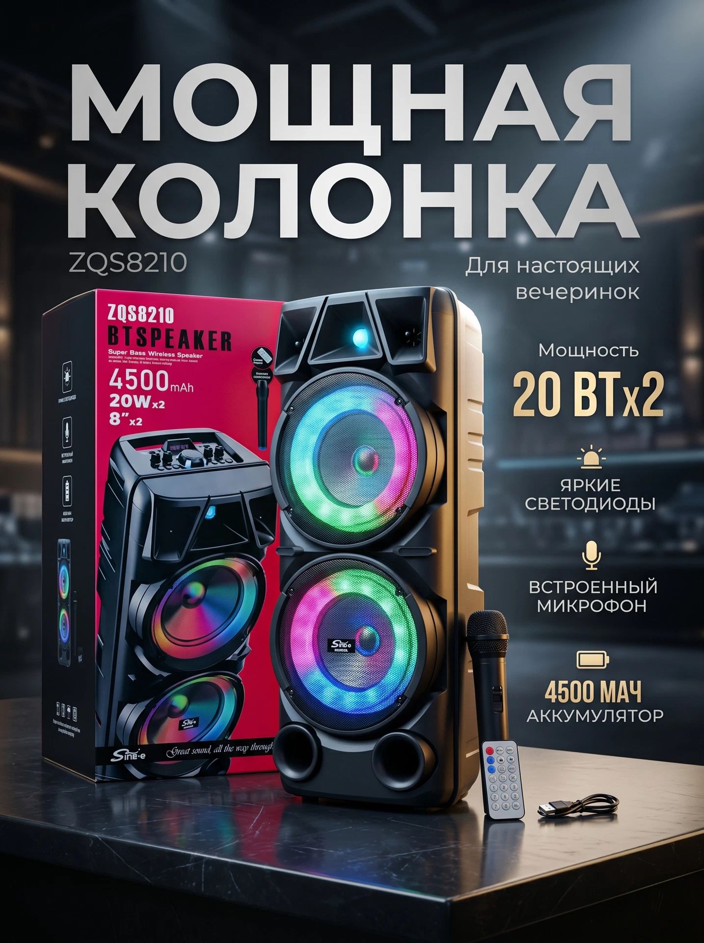 Колонка беспроводная блютуз караоке большая с микрофоном