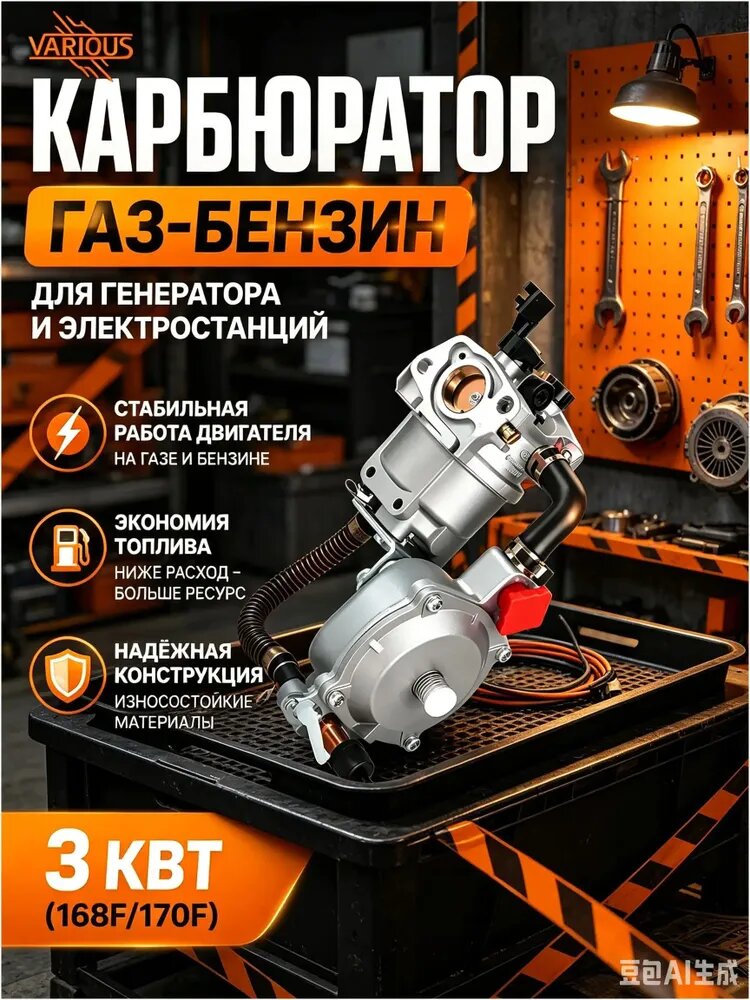 Карбюратор газ-бензин для двигателей 168F/170F (GX160/GX200); двухтопливный, для генераторов, мотоблоков и мотопомп 1.5-3.5 кВт, экономия топлива. Оснащен специальным демпфирующим валом и прокладкой