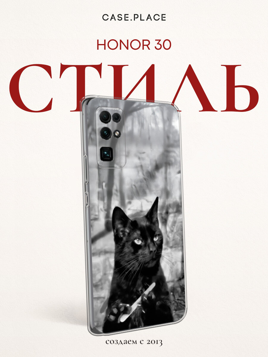 Силиконовый чехол на Honor 30 / Хонор 30 с принтом Котик с пилкой