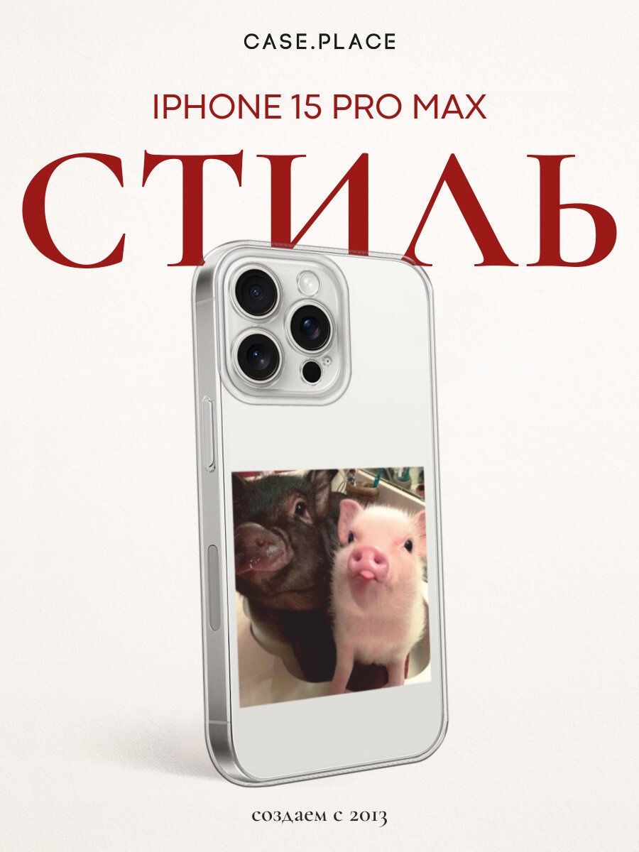 Чехол на Apple iPhone 15 Pro Max / Айфон 15 Про Макс с принтом Два поросенка, прозрачный