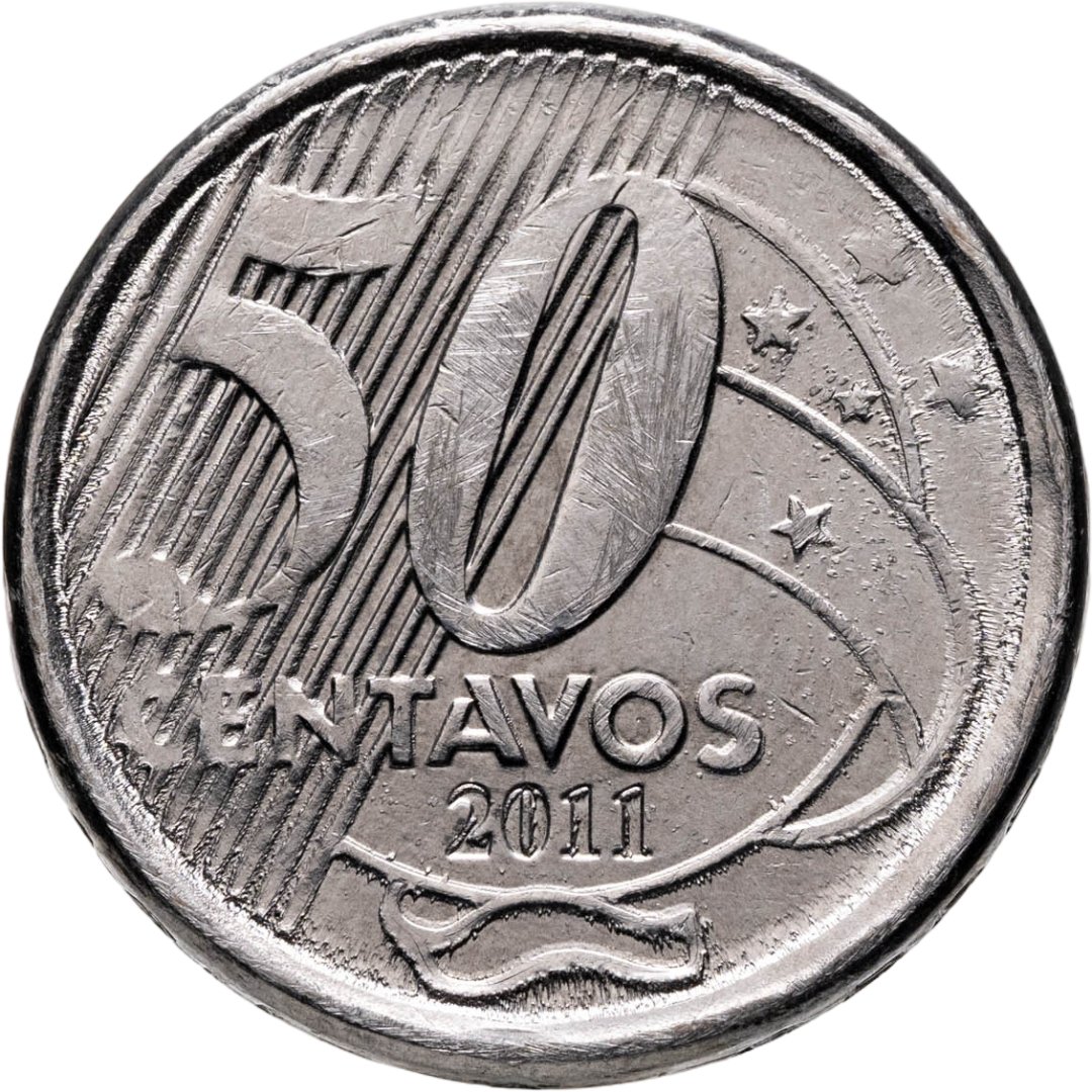 Бразилия 50 сентаво 2011, Сталь, в сохранности VF-XF
