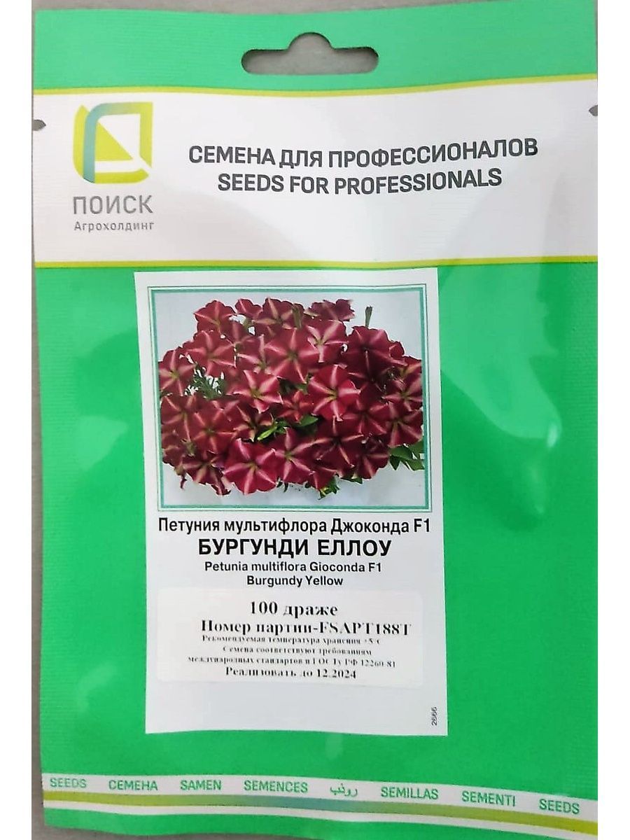 Семена цветов Петунии мультифлора Джоконда Бургунди Еллоу, 100 шт. в упаковке.