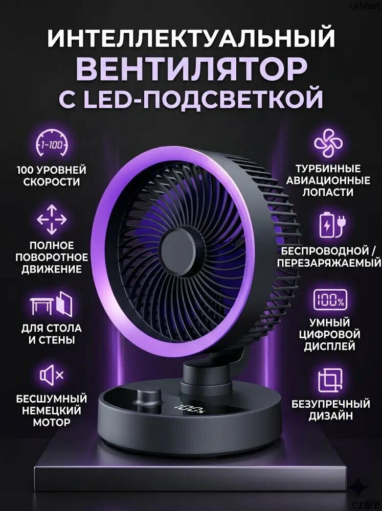 Портативный вентилятор mzm-20260511204456546, черный матовый
