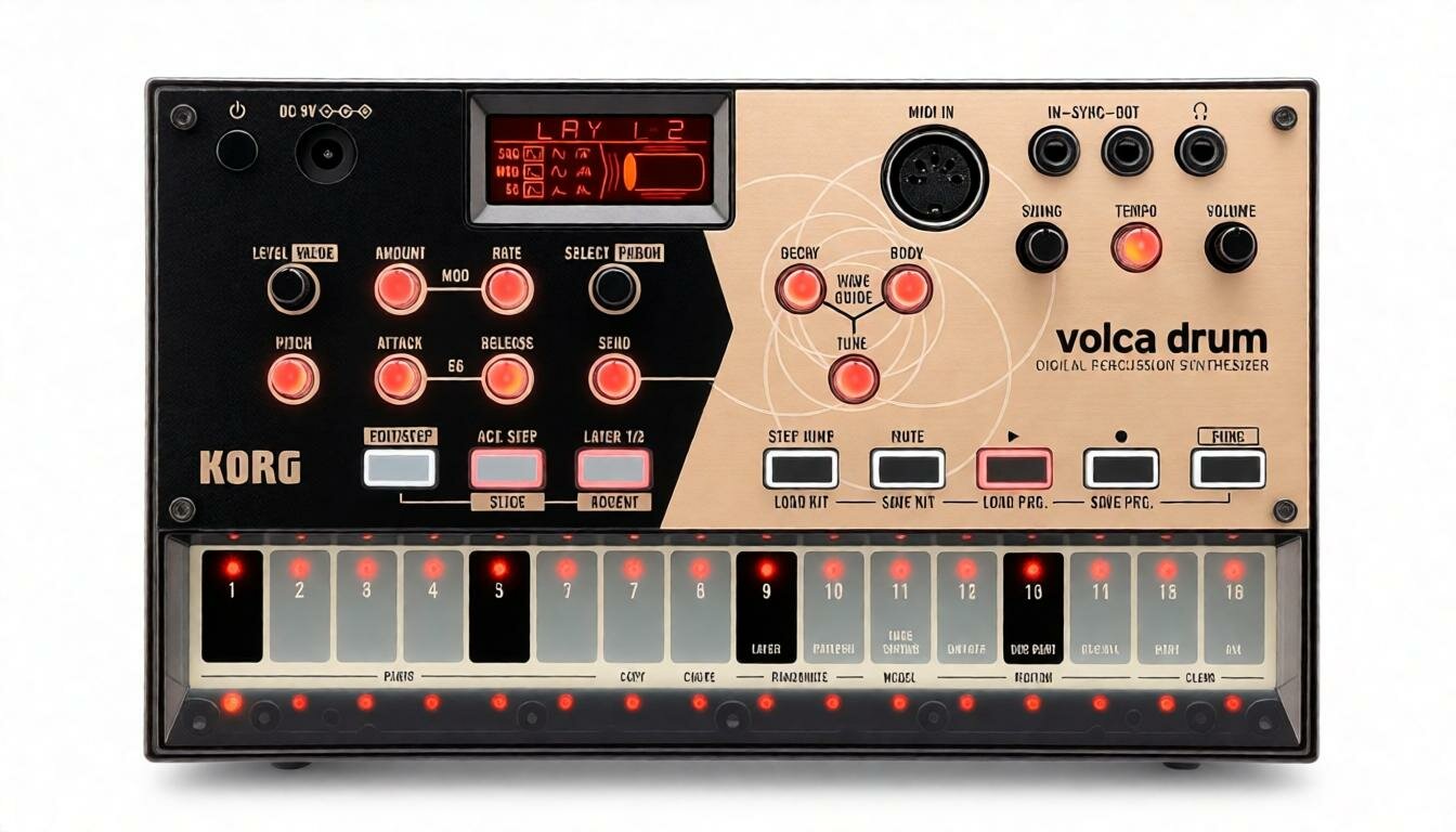 Грувбокс KORG Volca Drum цифровой, перкуссионный синтезатор, 193×115×39 мм
