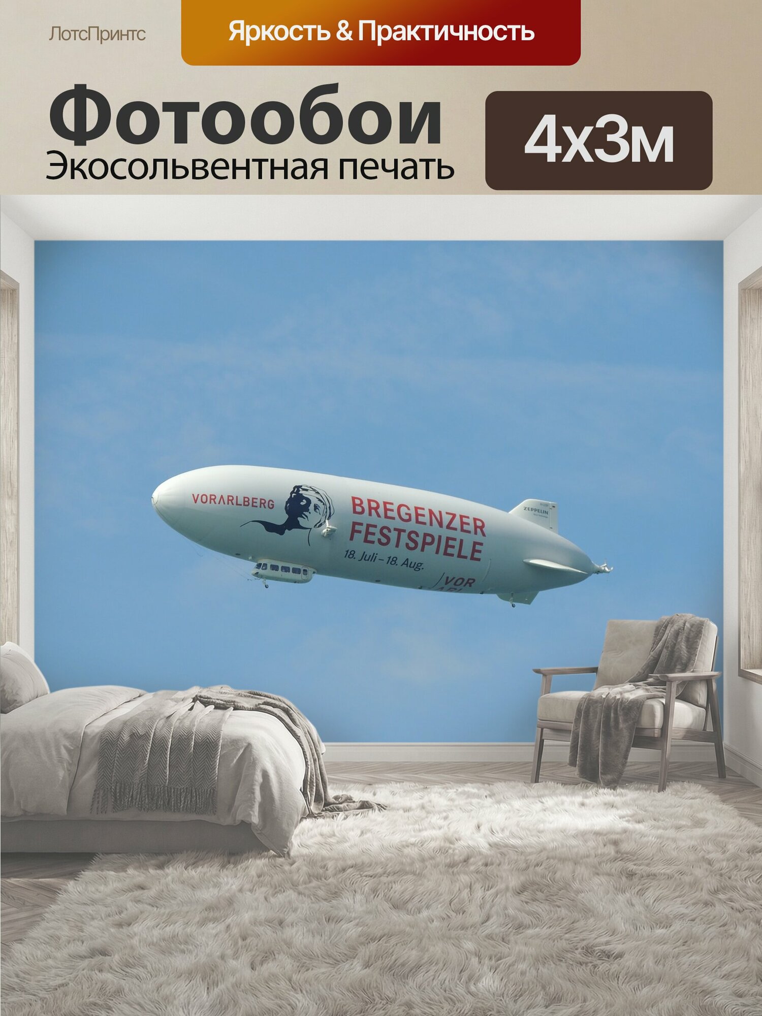 Фотообои "Дирижабль, боденское озеро, германия" 400x300 см. экосольвентная печать