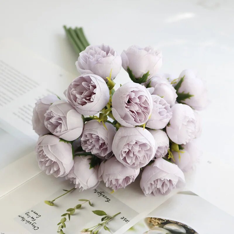 Искусственные розы и пионы, свадебный букет из шелка Фиолетовый, Purple