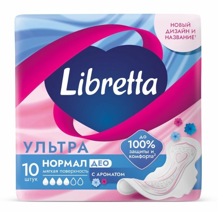 Libretta Прокладки женские гигиенические Ультра Нормал Део, с мягкой поверхностью, 10 шт, 1 уп