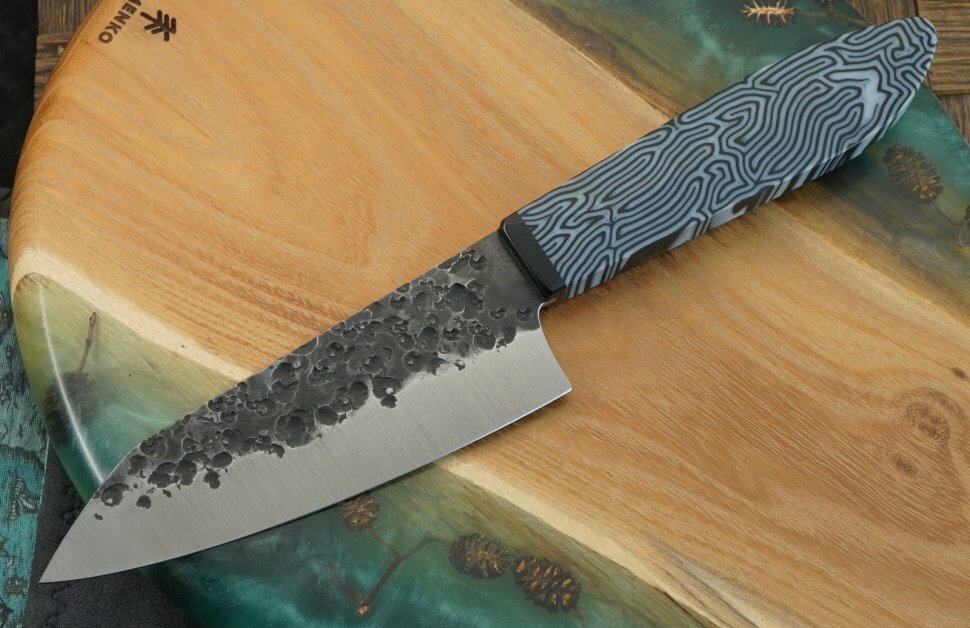 Кухонный малый шеф нож KovchegArt, сталь Aus10Co, рукоять черно-белая микарта