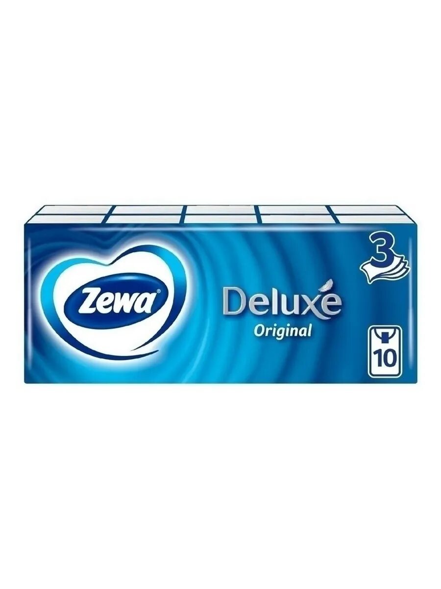 Платочки бумажные носовые Zewa Deluxe Original 3 слоя 10 шт