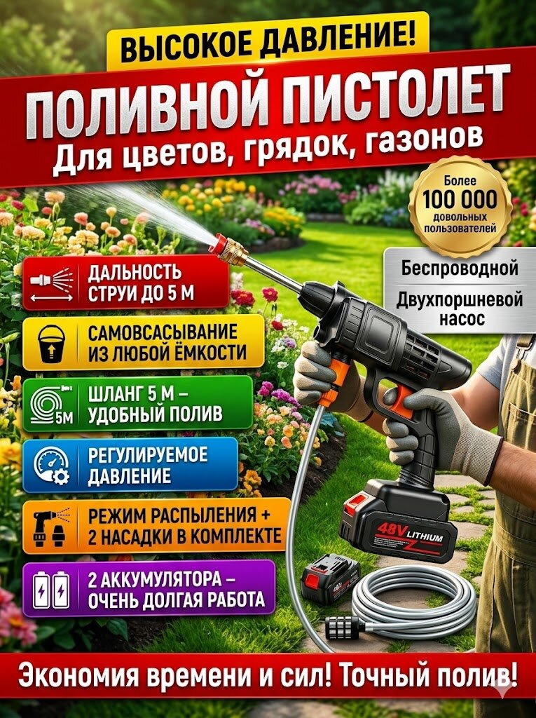 Насос аккумуляторный для полива из бочки, 48V