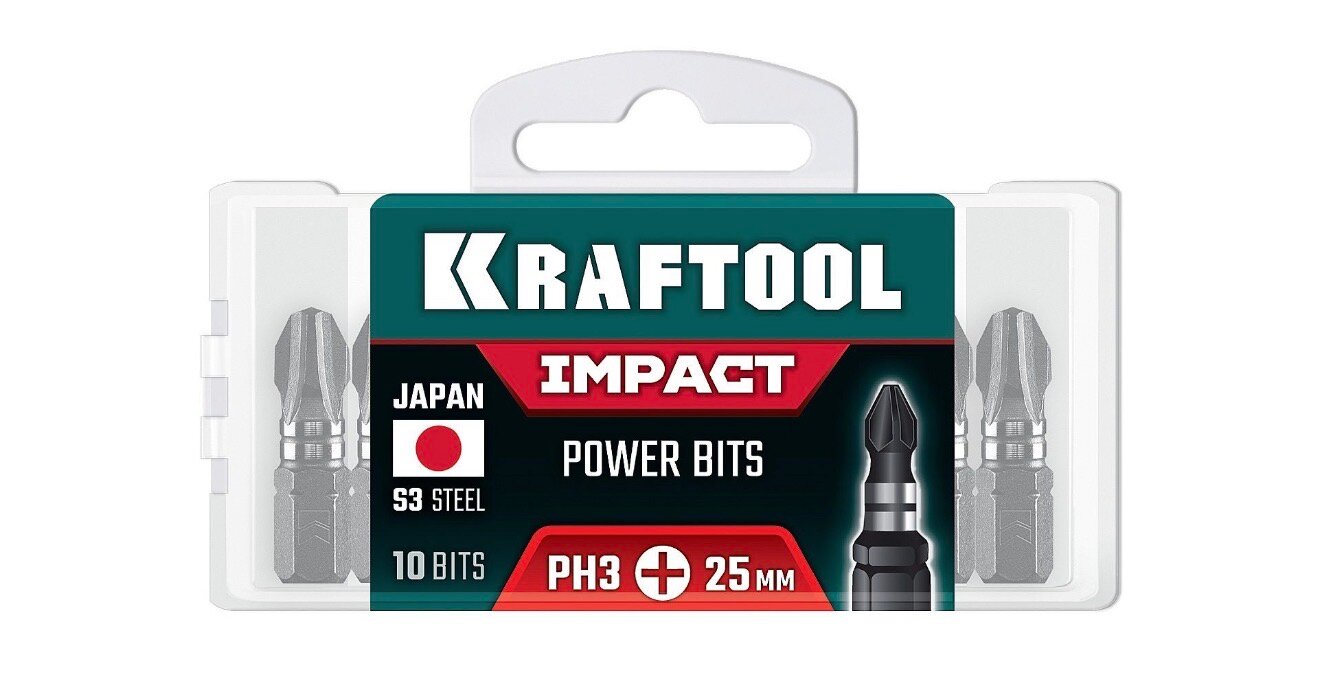 Ударные биты KRAFTOOL Impact PH 3 25 мм 10 шт Cr-Mo сталь S3 Япония торсионная зона для ударных шуруповертов