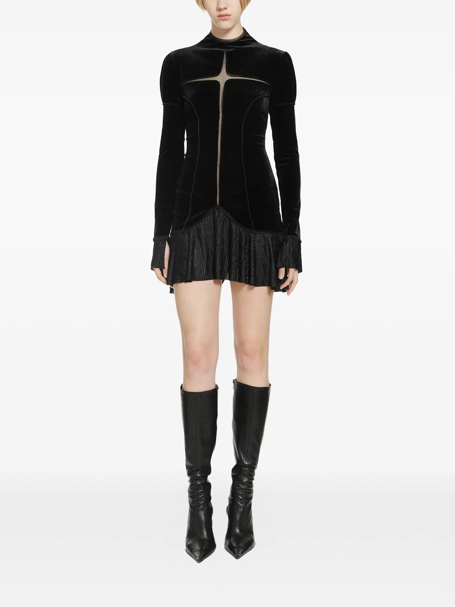 Платье Velvet pleated-skirt mini dress