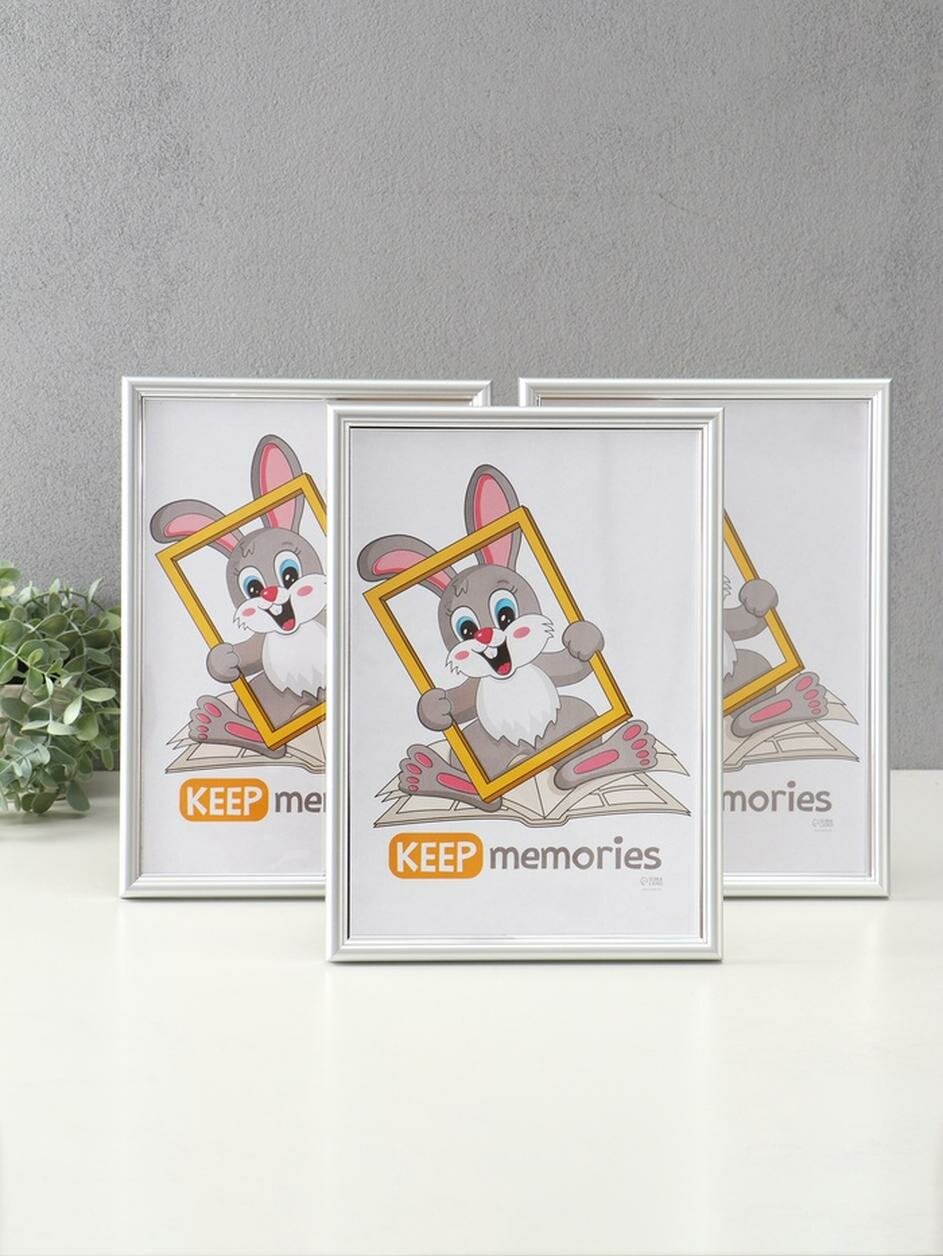 Набор фоторамок для фото 21×30 см Keep memories «Гамма», с подножкой, 3 шт, (пластиковый экран), серебро