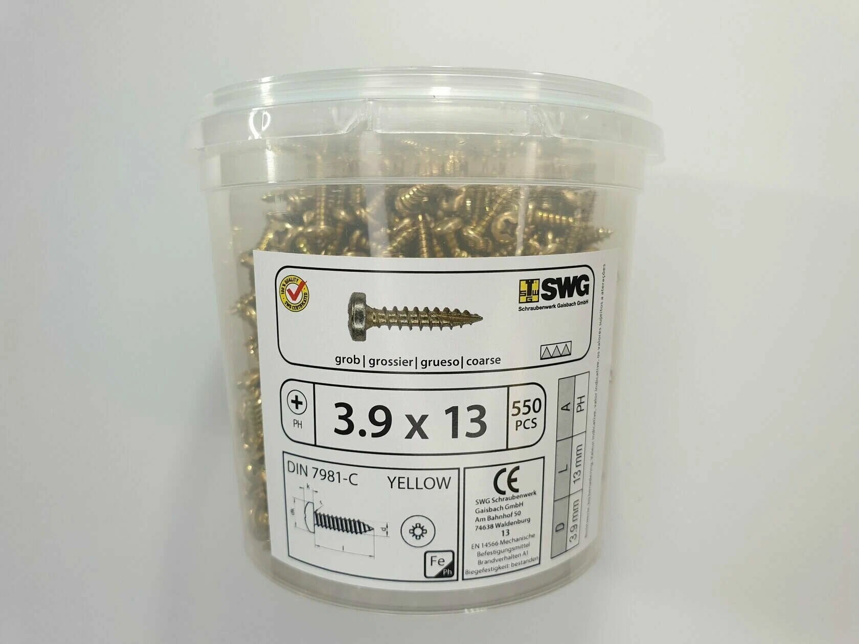 Саморез по металлу DIN 7981-C 3.9x13 (550 pcs) SWG, Германия