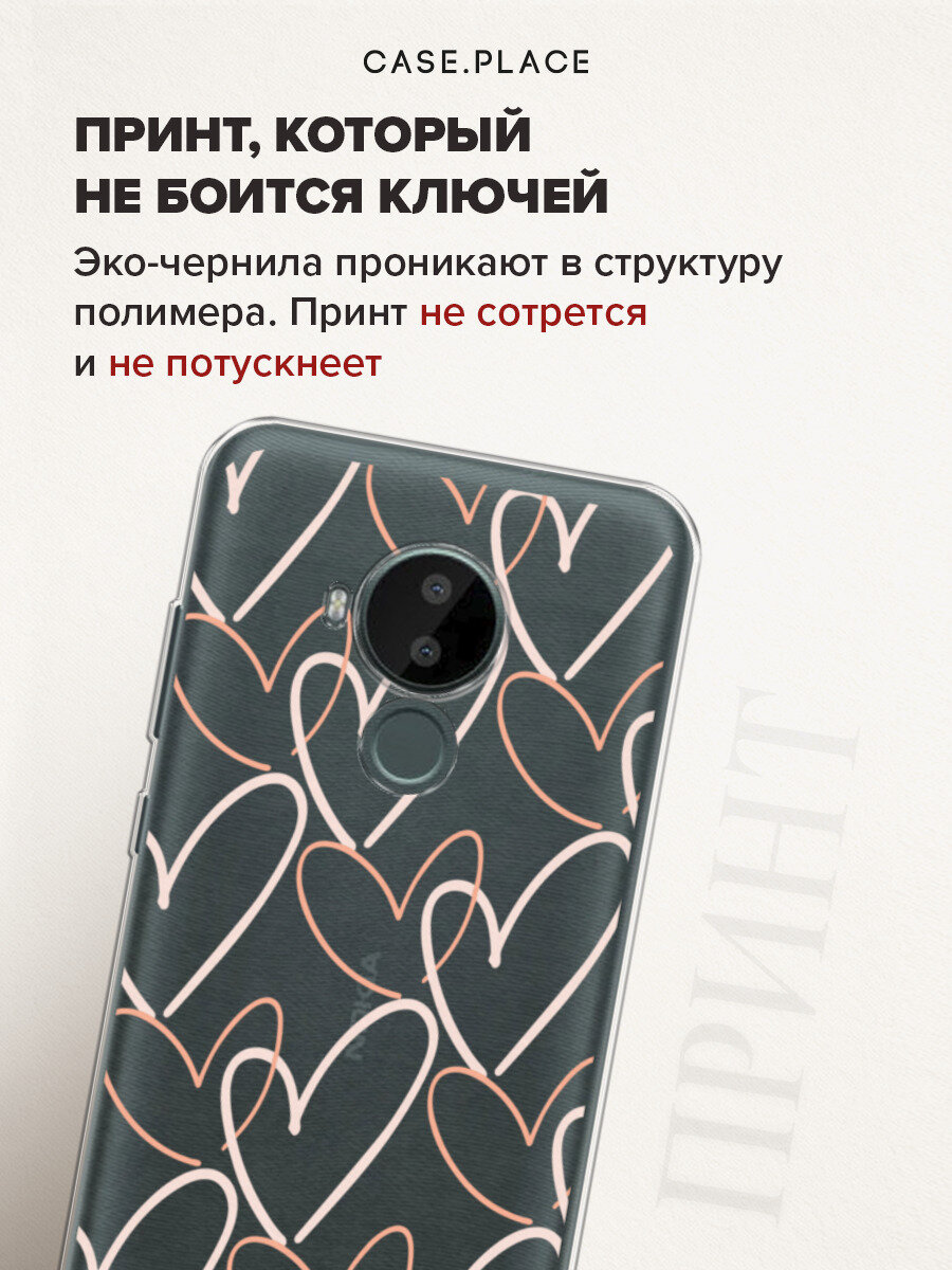 Чехол на Nokia C30 / Нокия C30 с принтом "Узор из сердечек", прозрачный — фото 1