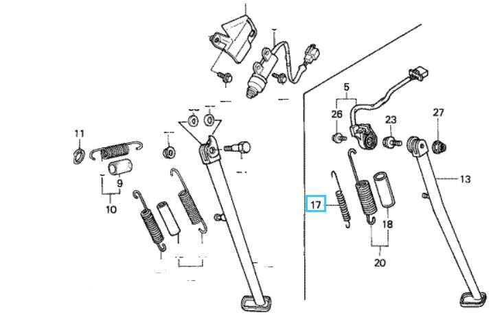 Пружина боковой подножки мотоцикла Honda; Артикул Honda: 50536MY1610 (Оригинал)