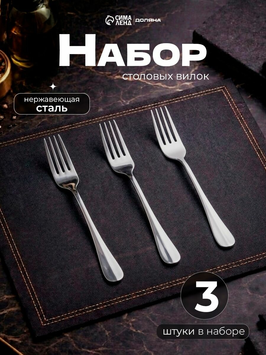 Вилки столовые, 3 шт, 20 см, нержавеющая сталь
