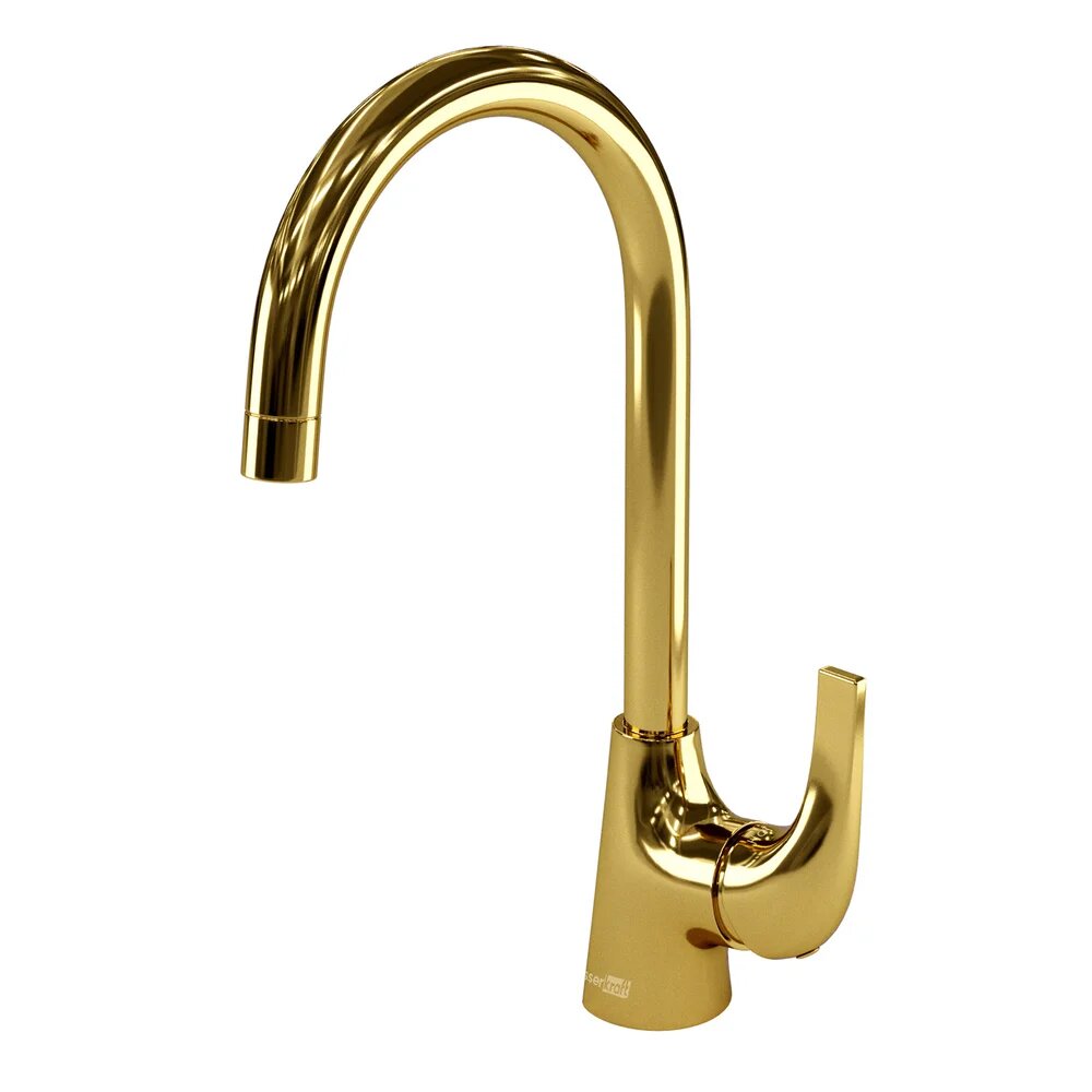 Смеситель для кухни Wasserkraft Sauer 7107 с поворотным изливом, золотой, глянцевый, однорычажный, латунный, с керамическим картриджем