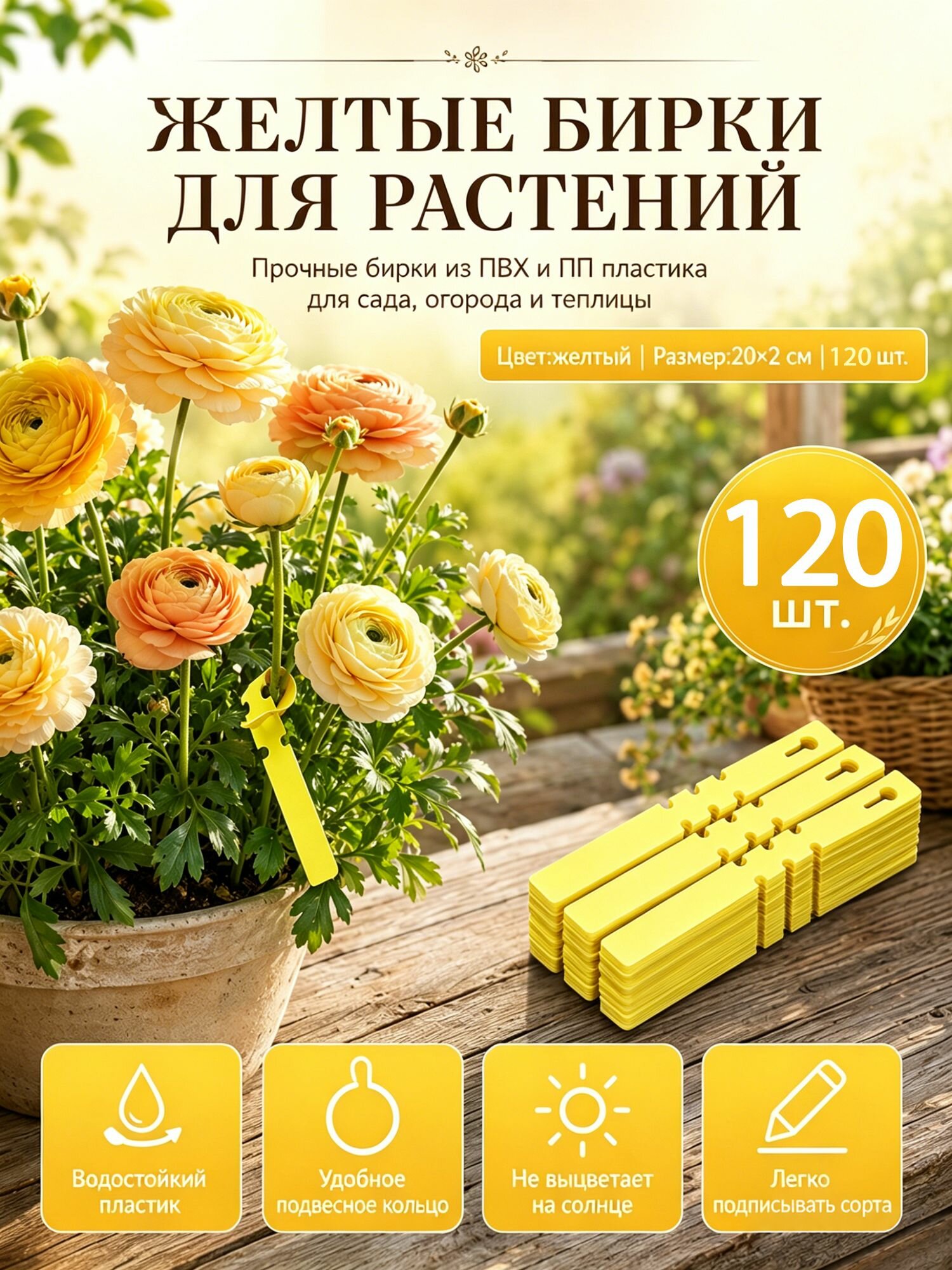 Оранжевые бирки для растений 120 штук из прочного ПВХ ПП пластика влагостойкие для сада огорода и теплицы бирки для растений пластиковые бирки