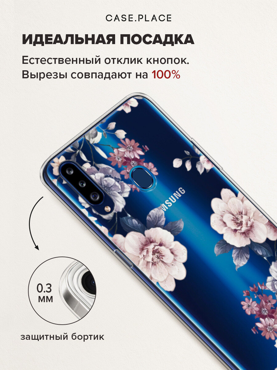 Чехол на Samsung Galaxy A20s / Самсунг Галакси A20s с принтом "Нежные винтажные цветы", прозрачный — фото 1