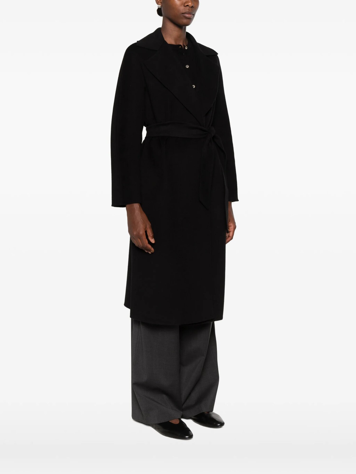 Пальто Max Mara Belted wide-lapel coat, размер 36, черный — фото 1
