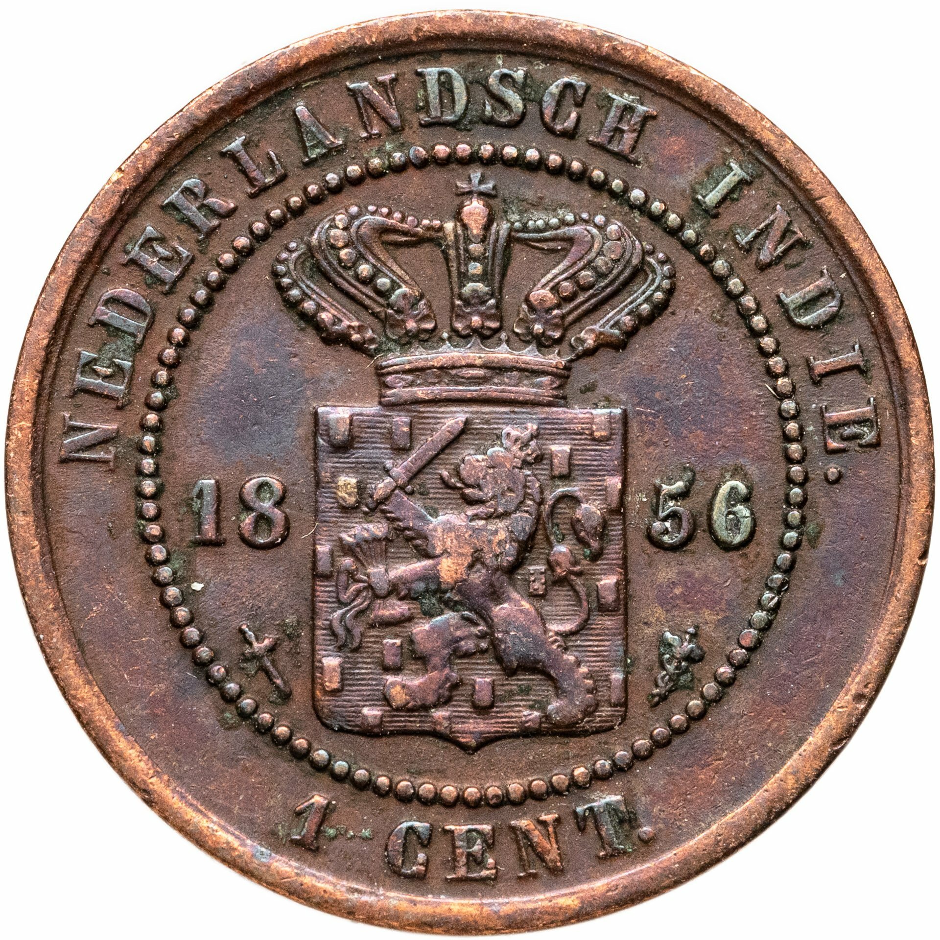 Голландская Ост-Индия 1 цент cent 1856, Медь, в сохранности VF-XF