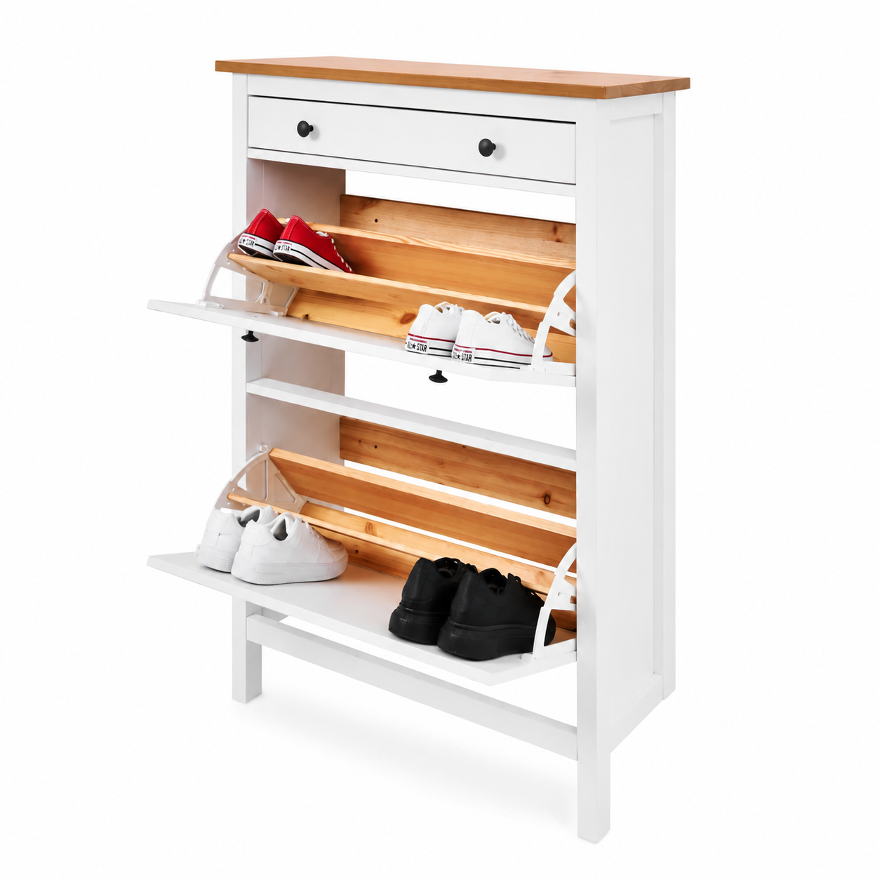 Тумба для обуви 3 ящика HEMNES Кымор, цвет белый/светло-коричневый, массив сосны, 89x128x31 см
