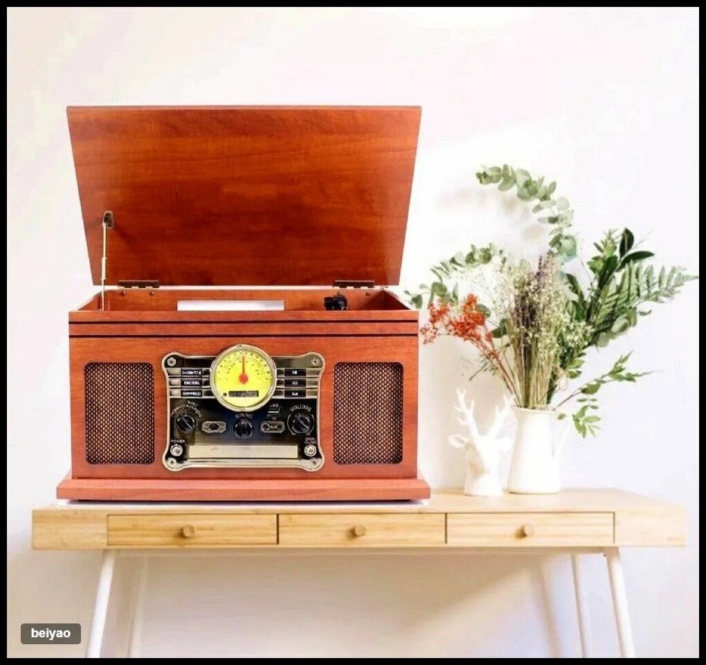 Виниловый проигрыватель пластинок Audio-Retro , радиоприёмник AM/FM, CD, USB, кассетный разъём, Bluetooth, ретро, музыкальный