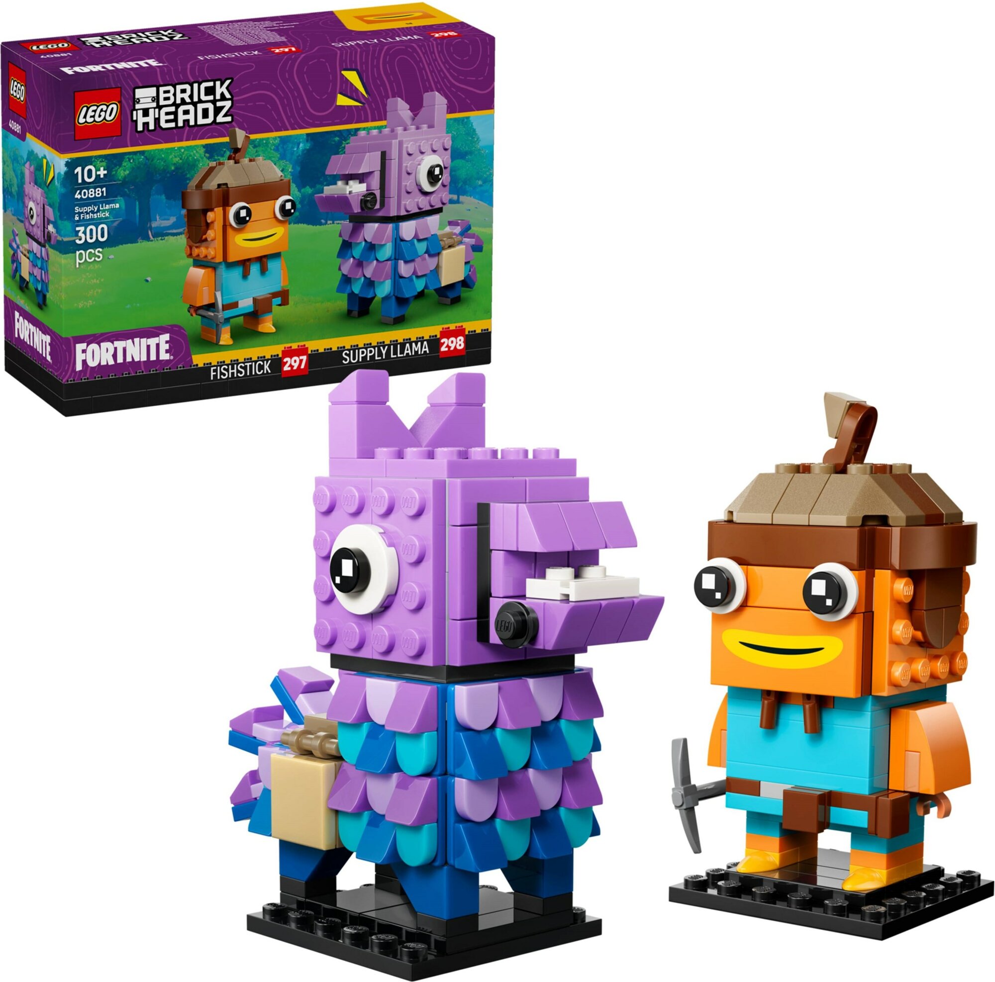 Конструктор LEGO BrickHeadz Fortnite 40881 Набор фигурок ламы и рыбки, 300 эл. -