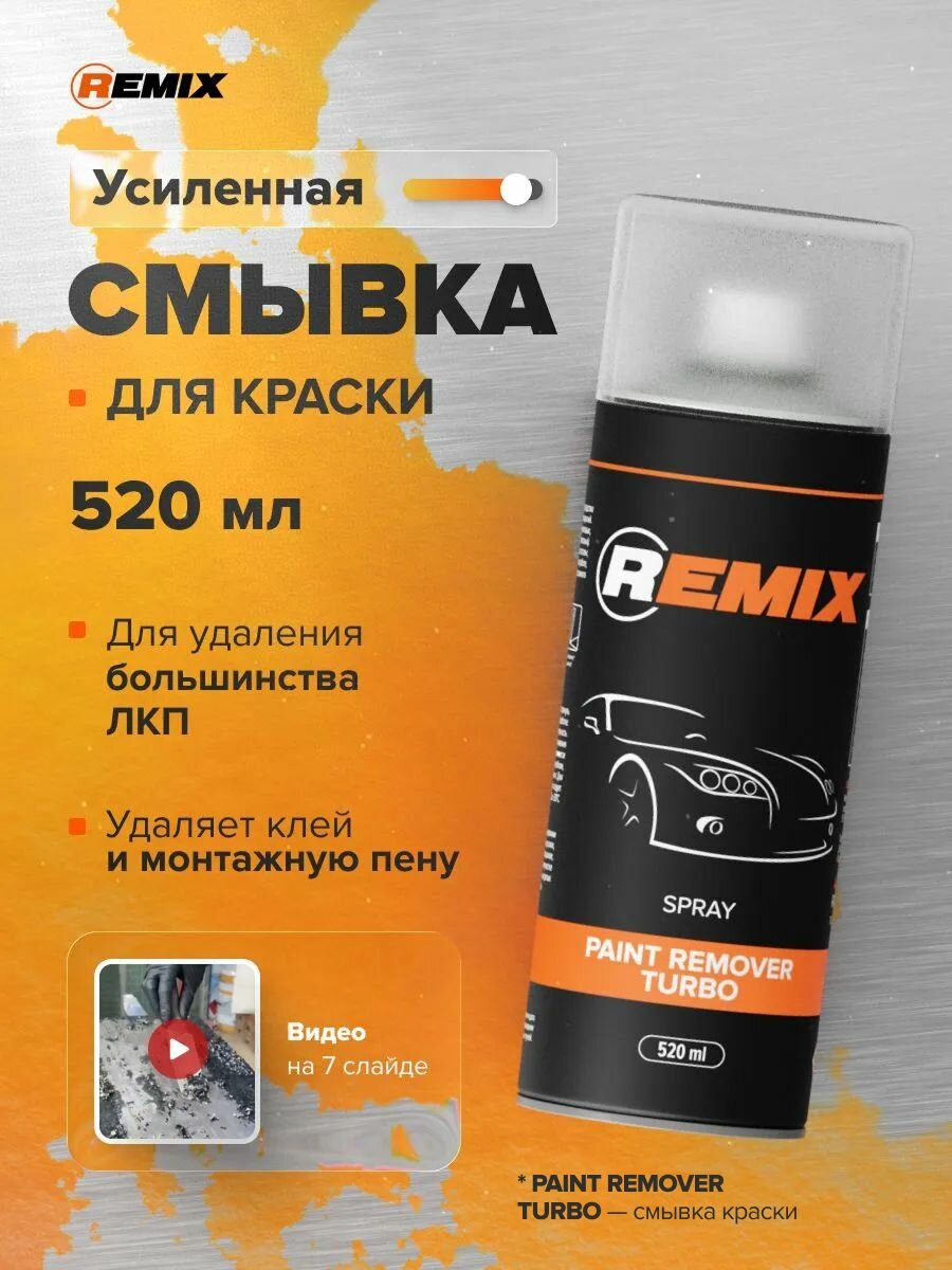 Смывка краски аэрозольная 520 мл, усиленная / REMIX / удалитель старой краски с поверхностей, очиститель металла, бетона