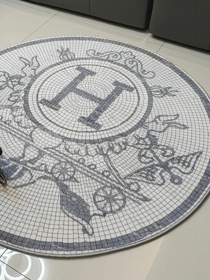 Ковер Hermes, круглый, 200x200 см, 3D, белый с серым, с сумкой для хранения — фото 1