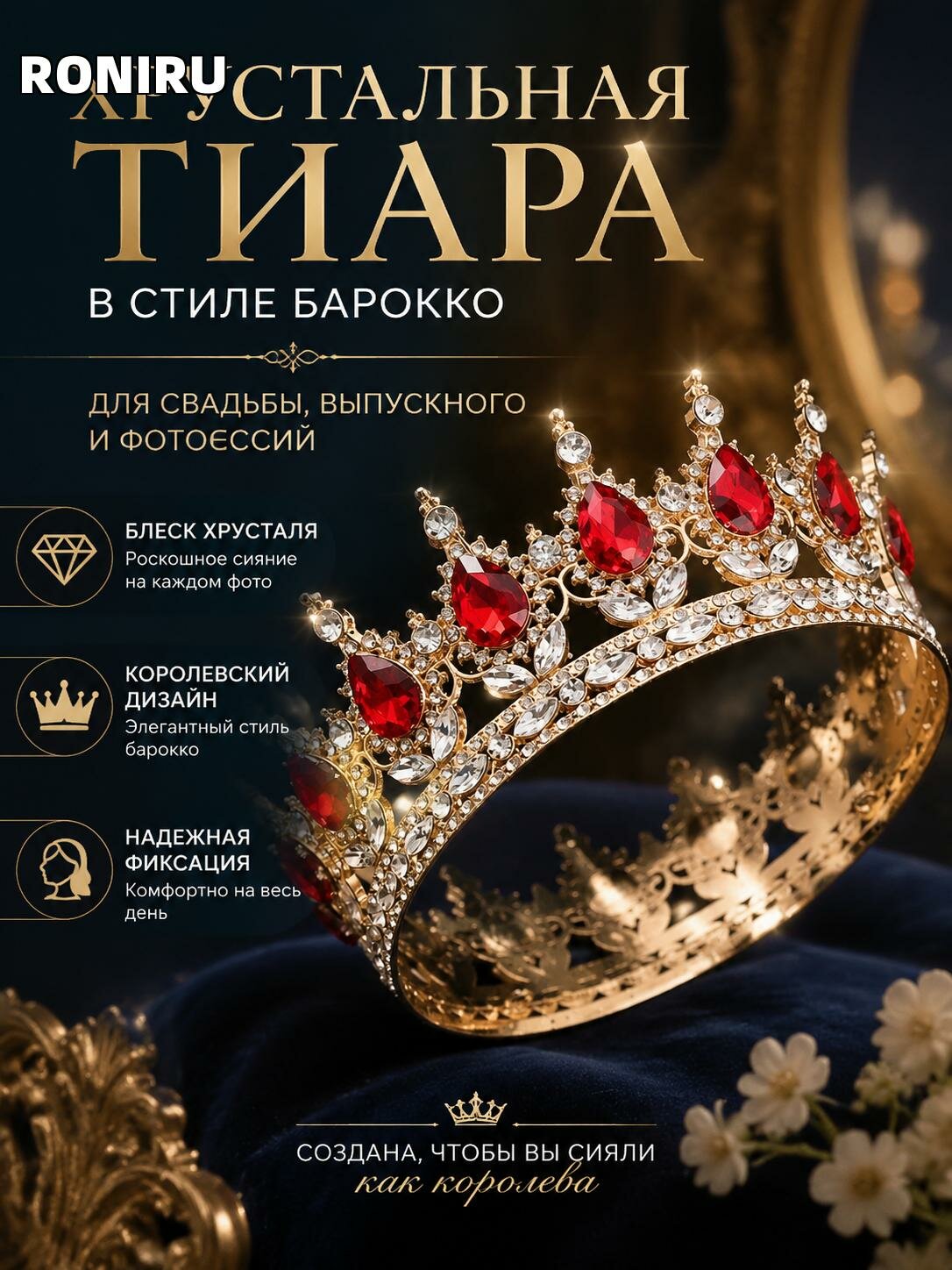 Хрустальная тиара в стиле барокко — диадема для волос на свадьбу, выпускной и фотосессии, элегантное украшение