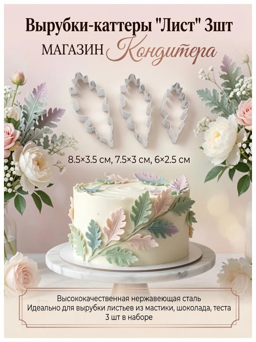 Резаки-каттеры "Лист 3шт" для мастики и полимерной глины и керамики