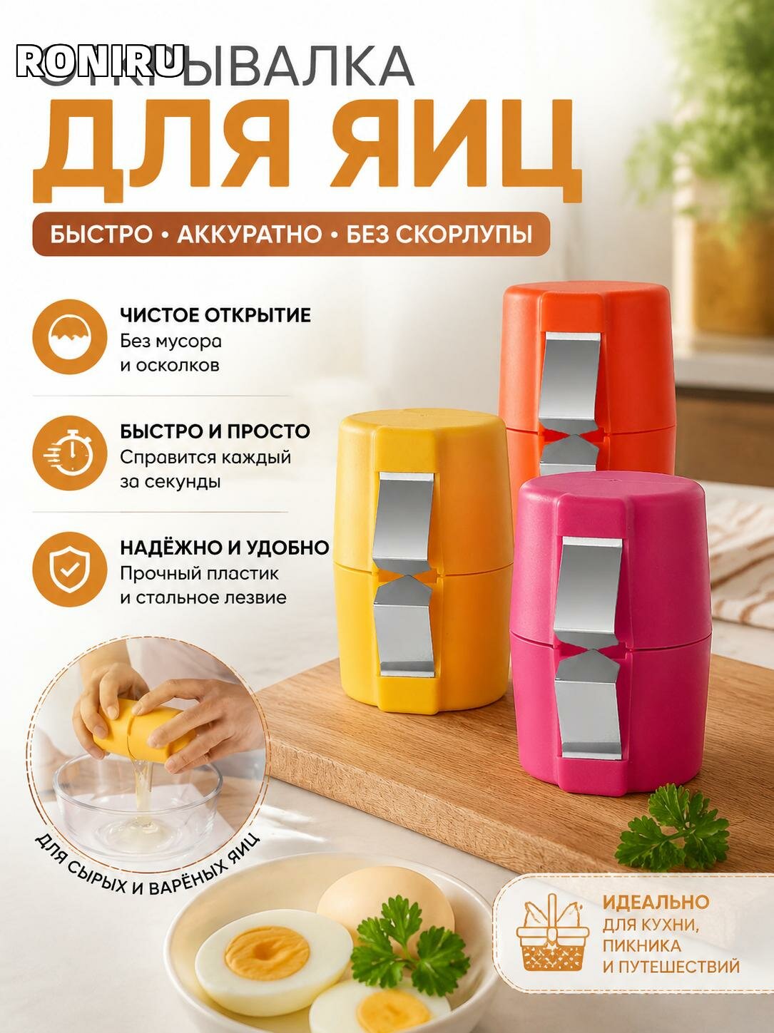 Открывалка для яиц, удобный резак для вареных и сырых яиц, быстрое и аккуратное вскрытие скорлупы для кухни, пикника