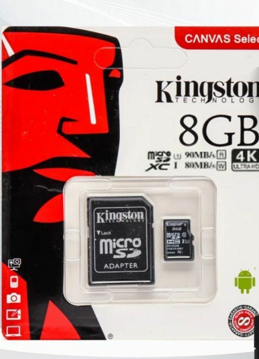 8 ГБ Карта памяти microSD, microSDXC (11mm22), Class 10, запись - 80 Мбайт/сек, чтение - 90 Мбайт/сек, Черный, карта памяти карта памяти - 1шт; адаптер SD - 1шт;