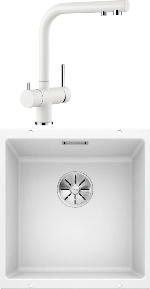 Комплект Мойка Blanco Subline 400-U 43x46, белая, искусственный гранит / Смеситель Fontas Silgranit Fontas II 525141 белый