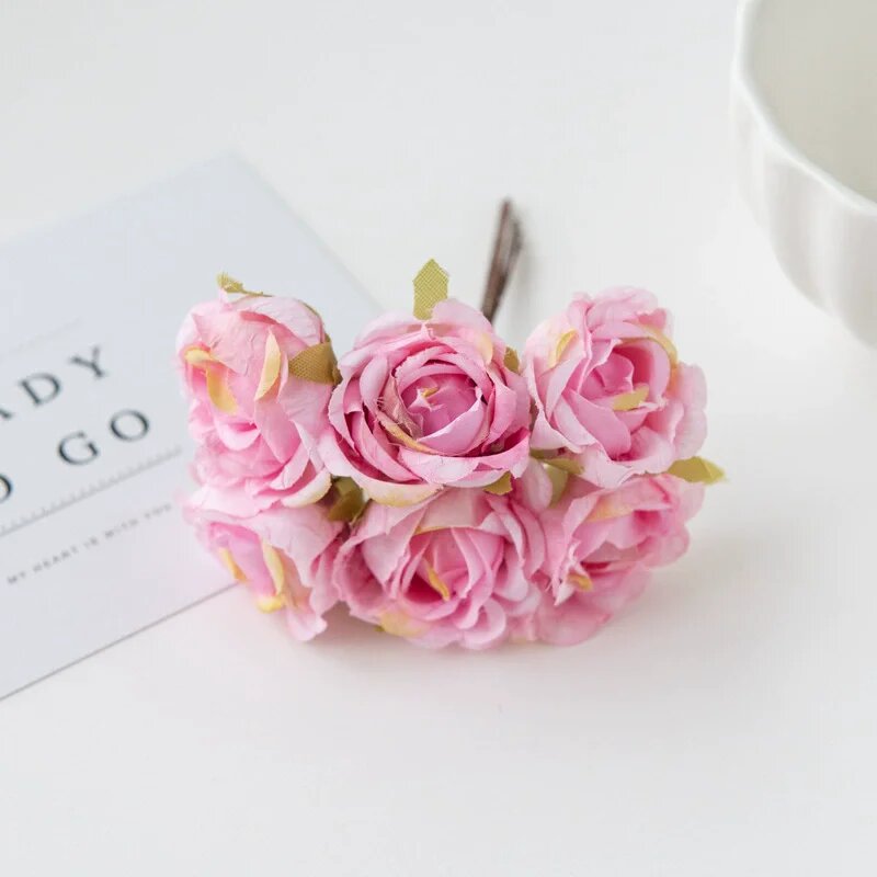 Мини букет шелковых роз 6 шт. для декора Light Pink A