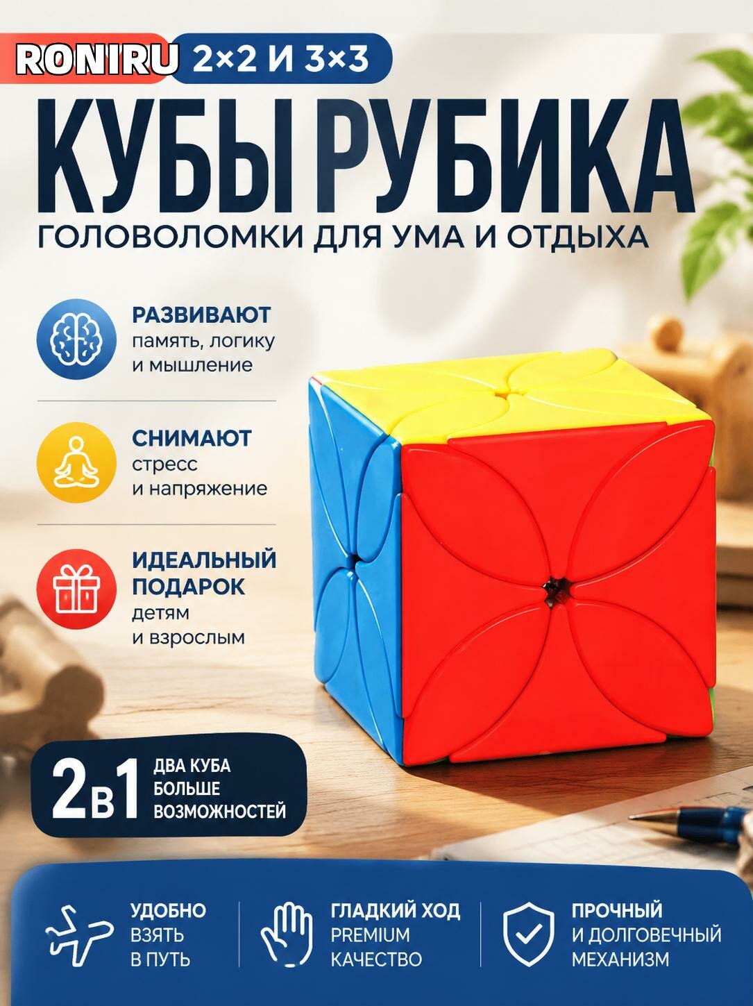 Moyu 2x2 и 3x3 кубы Рубика — головоломки для тренировки мозга, антистресс-игрушка и подарок детям и взрослым в пути