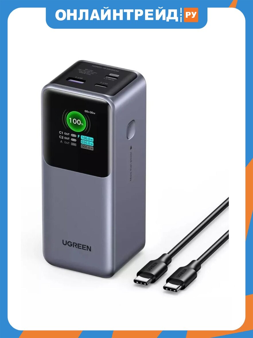 Внешний аккумулятор Ugreen PB721 (35524B) 20000mAh, 130W, серый