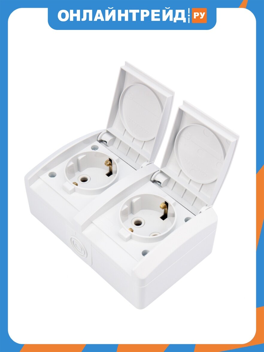 Розетка двойная Kranz INDUSTRIAL 16A, IP54, с/з, о/у, горизонтальная