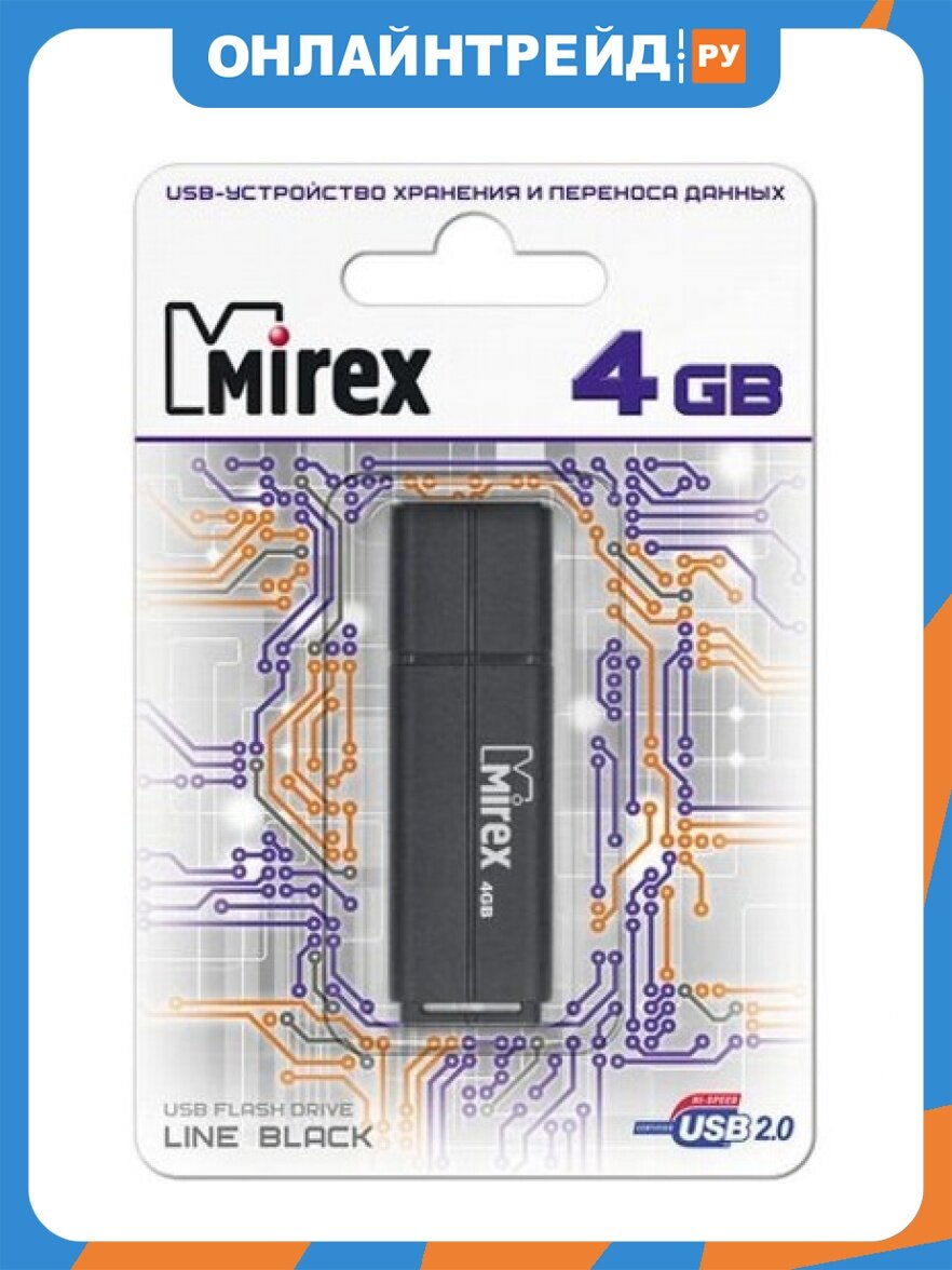 Флэш накопитель Mirex 4 Гб LINE BLACK USB 2.0 (13600-FMULBK04)