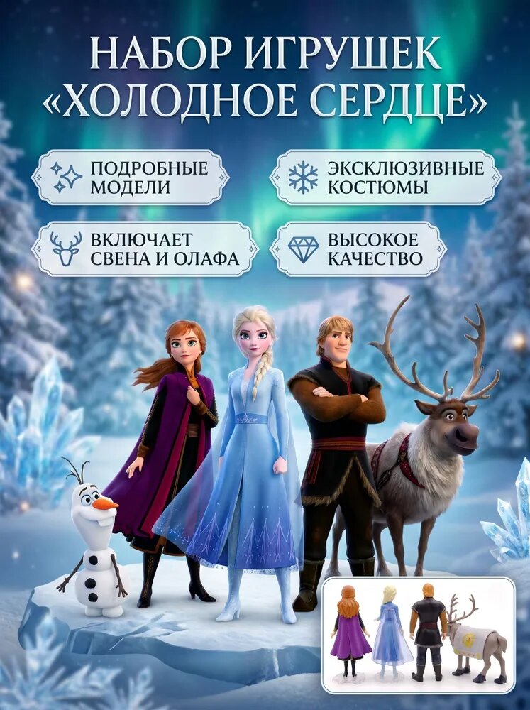 Эксклюзивный набор из пяти фигурок по мотивам мультфильма Холодное сердце 2 представлен персонажами Олафа Анны Кристоффа Эльзы и Свена