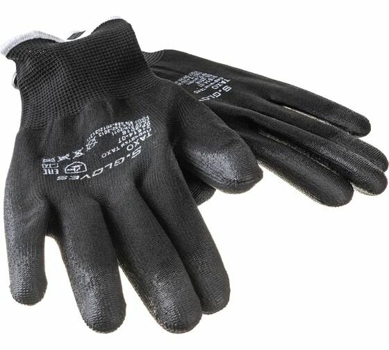 Нейлоновые перчатки с полиуретановым покрытием S. GLOVES TAXO черные, размер 07, 3 пары