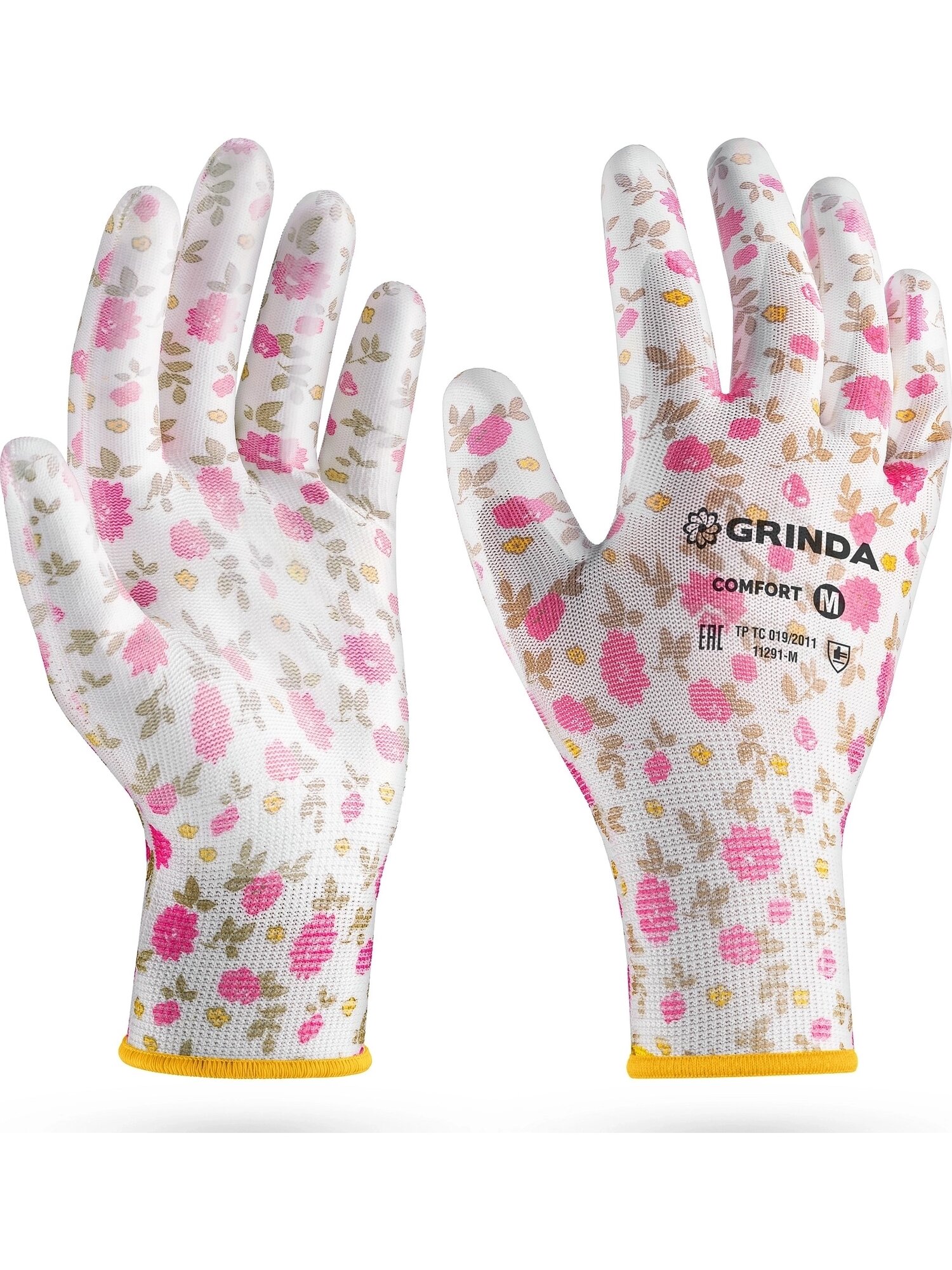Садовые перчатки GRINDA COMFORT, M (8), 13 класс, с полиуретановым покрытием, розовые
