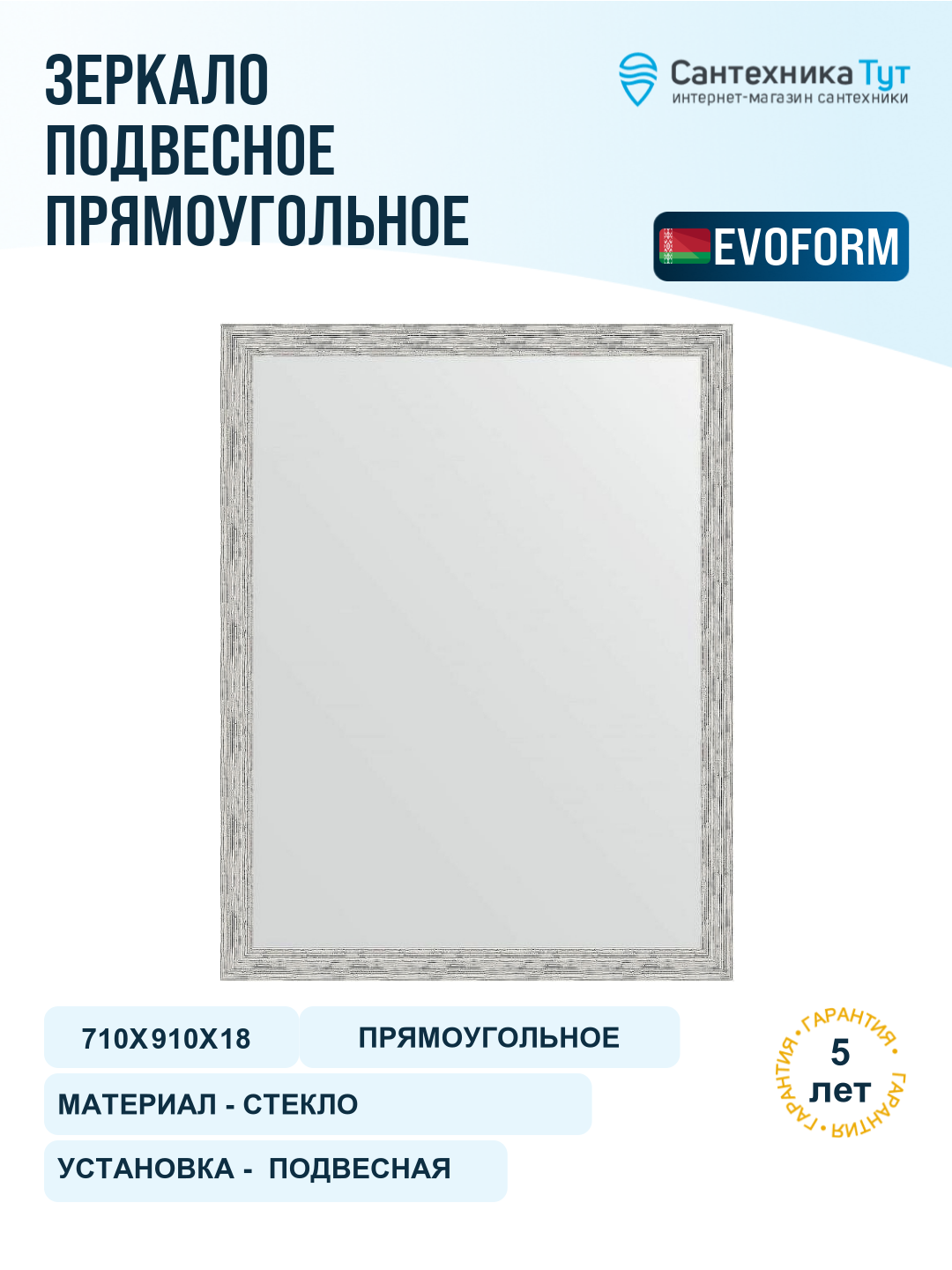 Зеркало Evoform Definite 91х71 BY 3261 в багетной раме - Серебряный дождь 46 мм