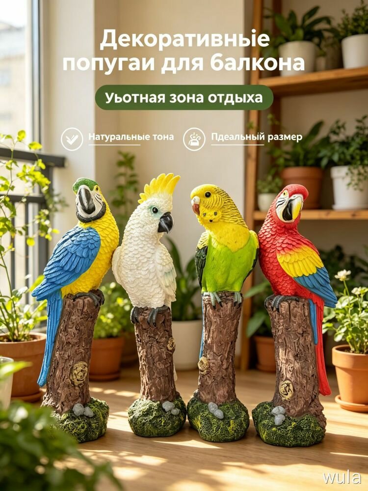 Фигурка попугая садовая красная реалистичная для балкона — фото 1