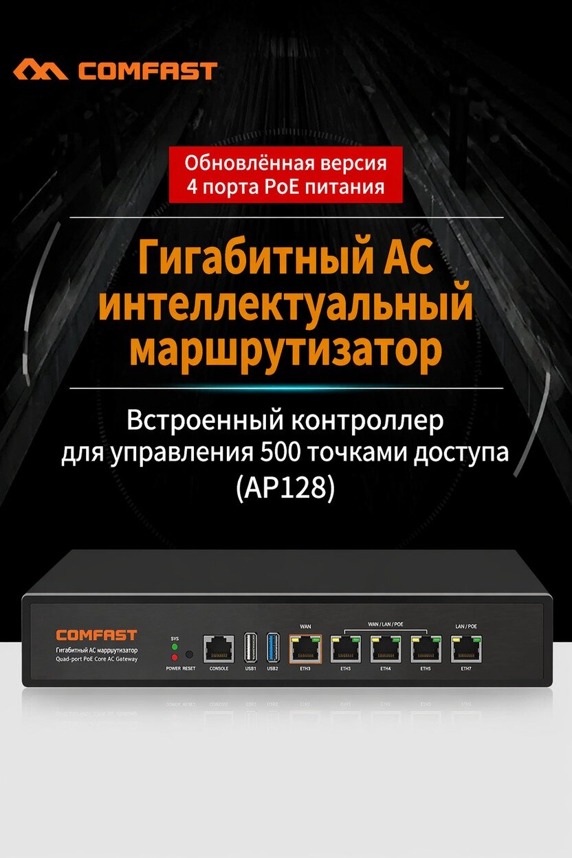 Шлюз COMFAST CF-AC101 гигабит с POE и контроллером AP, 4 порта POE, для офисных сетей