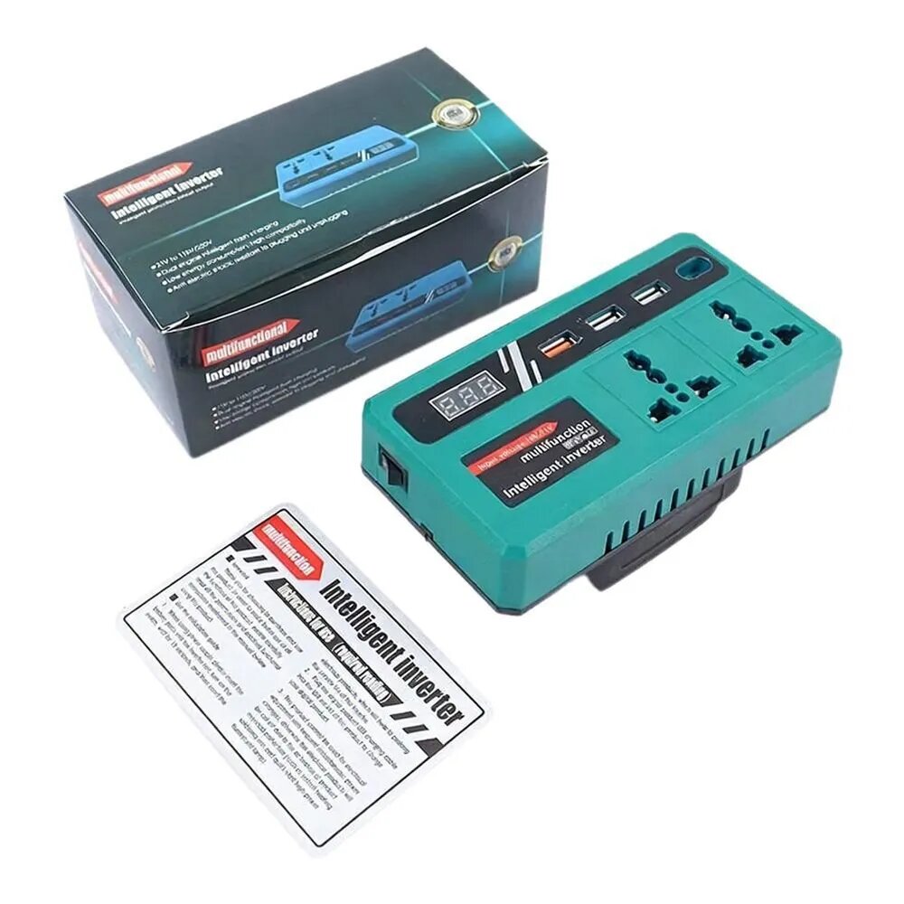 Преобразователь 18-21 В в DC220V USB/TYPE-C, зеленый, защита от перегрева, перегрузки, скачков напряжения