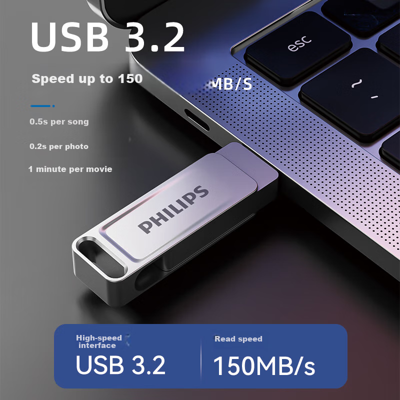 PHILIPS 256 ГБ флеш-накопитель Type-C USB3.2 с двойным интерфейсом для Android, iOS и ноутбуков Ёмкость：256